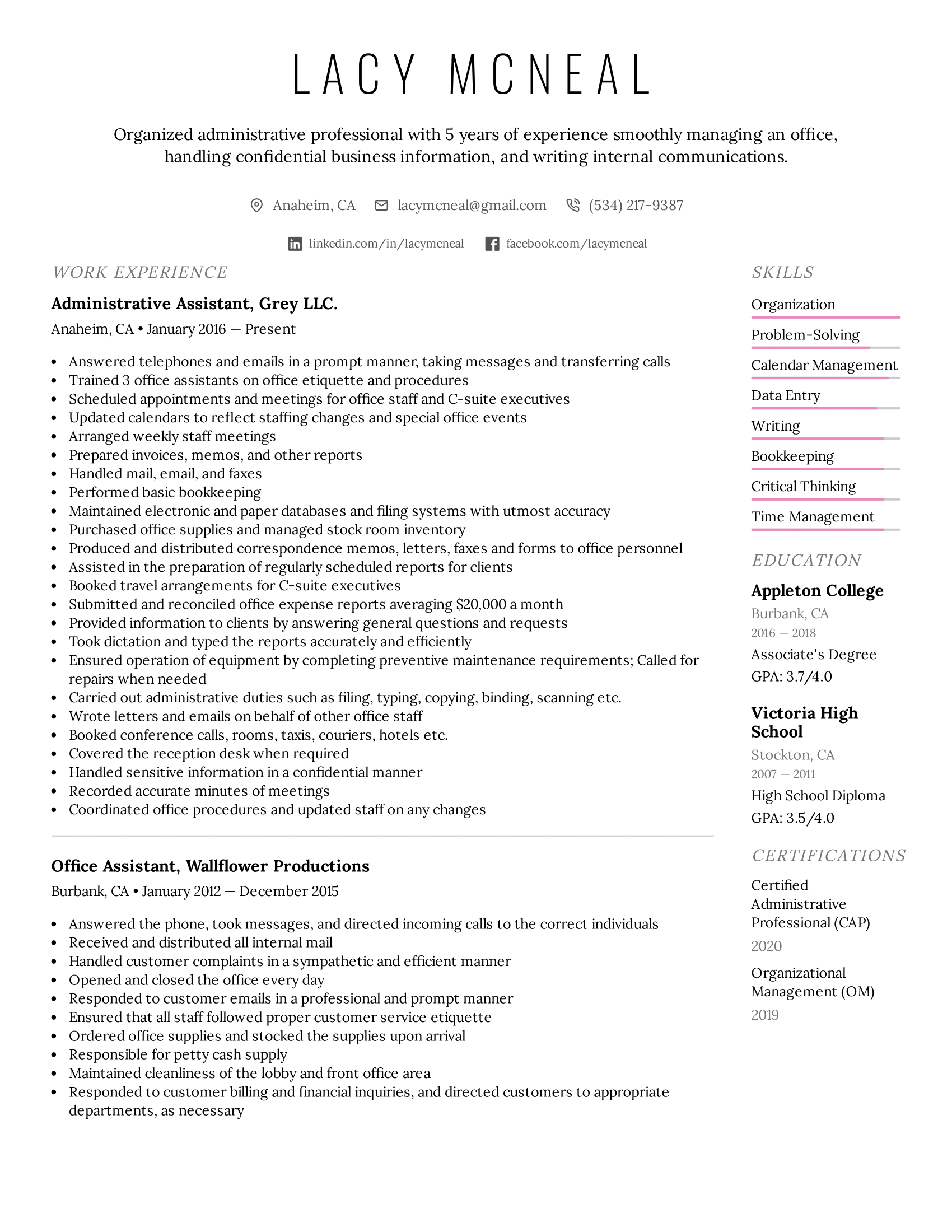 Administrative Assistant Resume Example Writing Tips For 2022